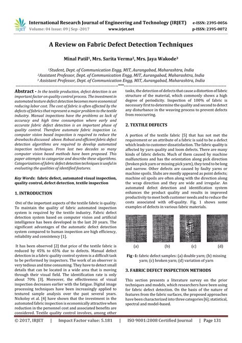 A Review On Fabric Defect Detection Techniques Pdf