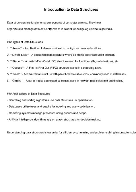 Data Structures Study Doc Introduction To Data Structures Data