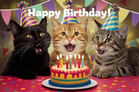 Happy Birthday Celebration With Cats Cat Birthday Decorations Sold On