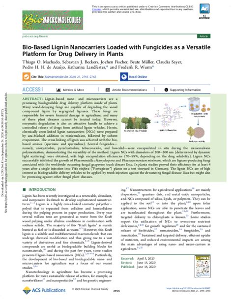 Pdf Bio Based Lignin Nanocarriers Loaded With Fungicides As A