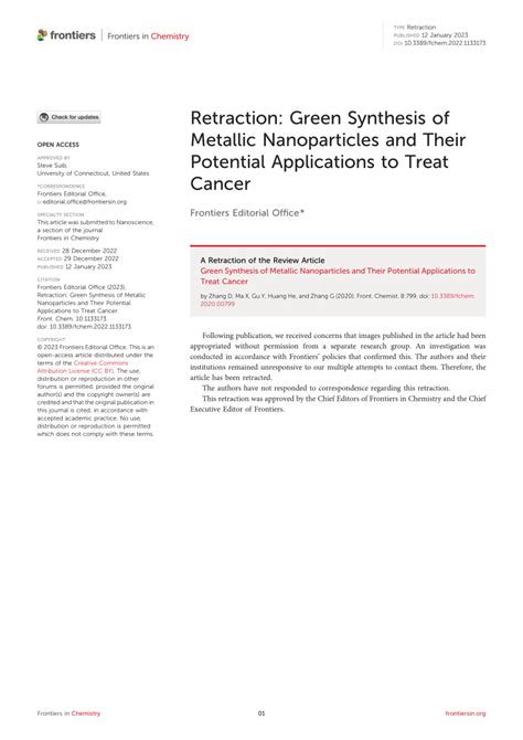 Pdf Retraction Green Synthesis Of Metallic Nanoparticles And Their Potential Applications To