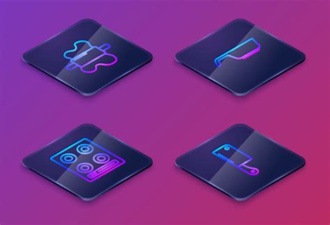 반죽 가스 스토브 프라이팬 및 고기 헬기에 등도 측정 라인 롤링 핀을 설정합니다 파란색 정사각형 버튼 벡터 3차원 형태에 대한 스톡 벡터 아트 및 기타 이미지 Istock