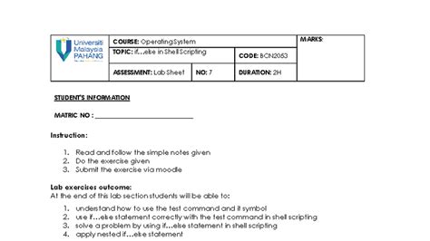 Lab Sheet 7 Shell Scripting Exercises For Bcn2053 Studocu