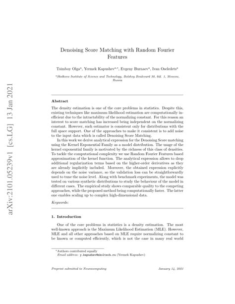 Pdf Denoising Score Matching With Random Fourier Features