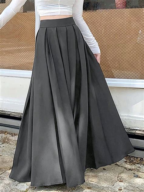 Womens Casual Pleated A Line Long Skirt Pleated Long Skirt Long