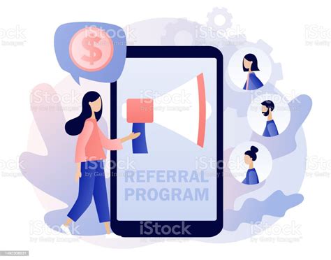 추천 프로그램 전략 친구 개념을 참조하십시오 네트워크 마케팅 소셜 미디어 마케팅 비즈니스 파트너십 현대 평면 만화 스타일입니다