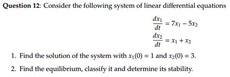 Solved Consider The Following System Of Linear Differential