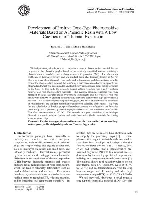 Pdf Development Of Positive Tone Type Photosensitive Materials Based