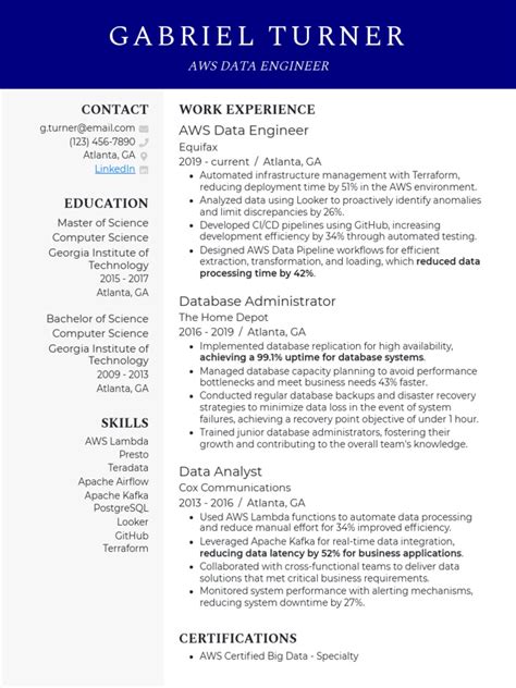 Aws Data Engineer Resume Example Pdf Amazon Web Services Databases