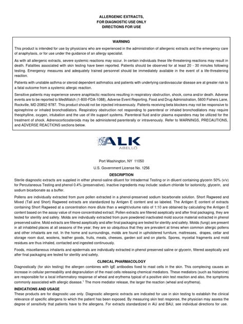 Package Inser Allergenic Extracts Pdf Allergy Allergen