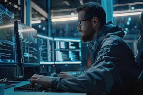 male it programmer developing software websites and databases in office