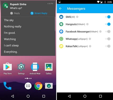 how to get smart replies in message notifications on android
