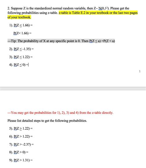 solved 2 suppose z is the standardized normal random