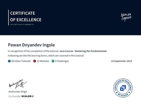 completed java course with scaler topics pawan ingole posted on the
