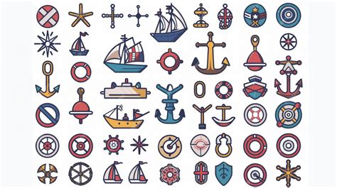 A Collection Of Nautical Icons Including Anchors Ships Wheels And