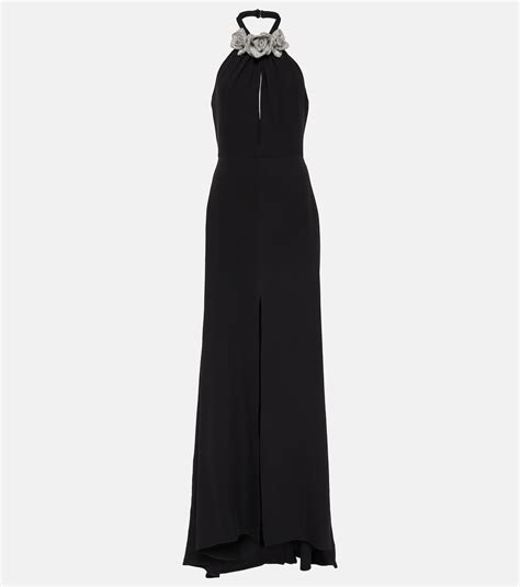 Floral Appliqu Cutout Front Slit Gown In Black Valentino Mytheresa