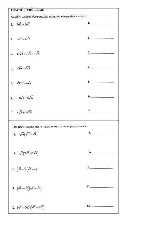 Ww On Radicals Activity On Radical Expressions Bachelor Of