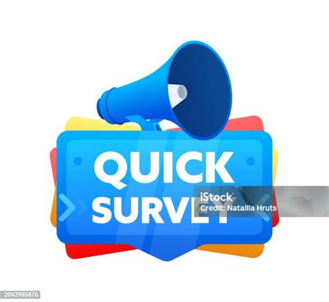 빠른 설문 조사 확성기 배너 라벨이 있는 배지 마케팅 및 광고 벡터 일러스트 레이 션 개발에 대한 스톡 벡터 아트 및 기타
