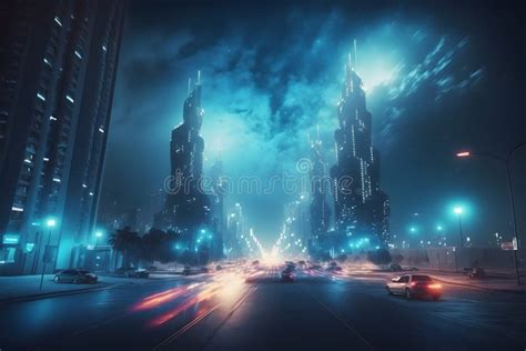 Futuristic Neon Cityscape At Night Glimpse Into Future Urban Life Neural Network Ai Generated