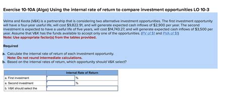 Exercise 10 10a Algo Using The Internal Rate Of