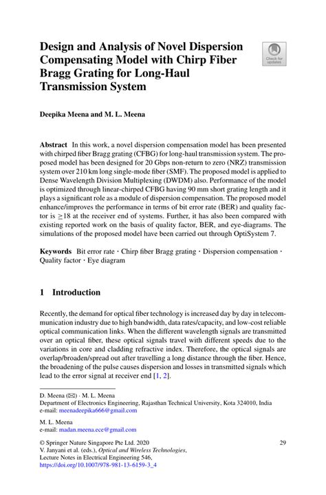 Pdf Design And Analysis Of Novel Dispersion Compensating Model With Chirp Fiber Bragg Grating