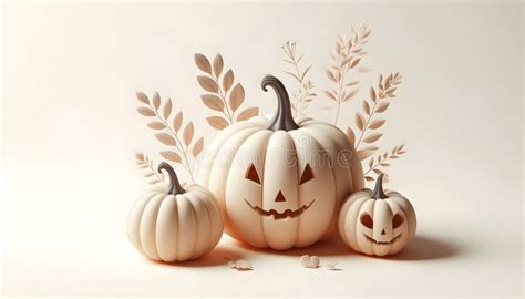 Pumpkin For Halloween In Light Beige Tones Illustration 3d Stock