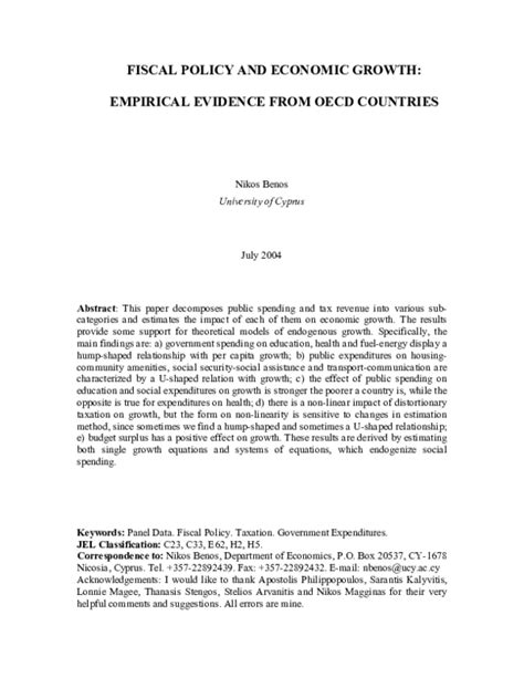 Pdf Fiscal Policy And Economic Growth Empirical Evidence From Oecd