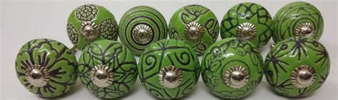 Green Vintage Ceramic Knobs Hand Carved Kitchen Cabinet Knobs Ceramic
