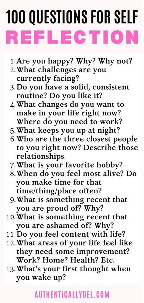 100 Powerful Self Reflection Questions To Ask Yourself Authentically Del