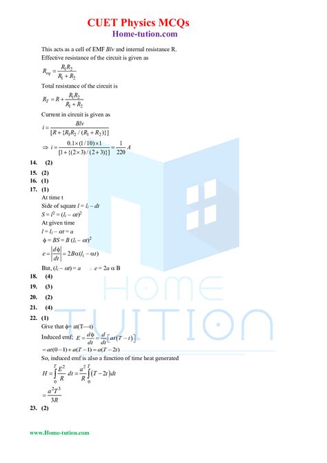 Mcq Based Questions For Cuet Physics Chapter 06 Electromagnetic Induction With Solutions