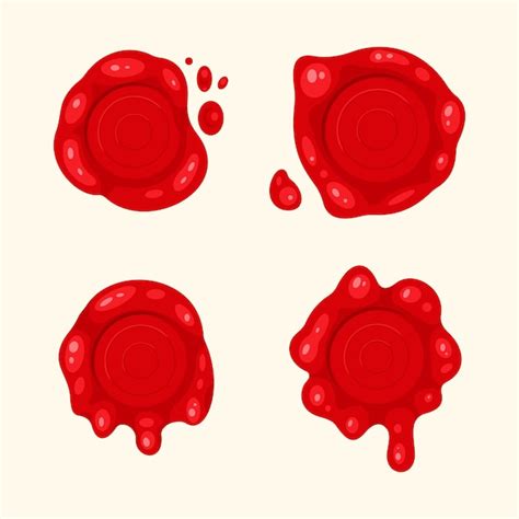만화 3d 빨간색 오래 된 왁 스 우표 벡터 아이콘입니다 품질 보증 및 보안의 빈 물개 상징 씰링 라벨 세트 프리미엄 벡터
