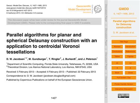 Pdf Parallel Algorithms For Planar And Spherical Delaunay
