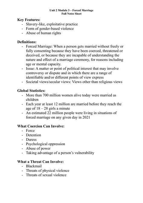 Unit Two Module Three Forced Marriage Religion And Life Year 11
