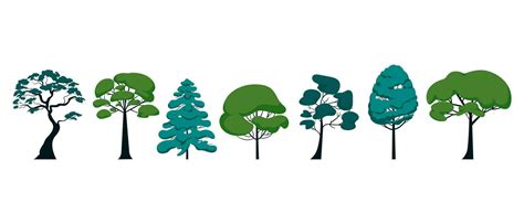 Set Of Different Pine And Hardwood Trees Horizontal Arrangement Vector