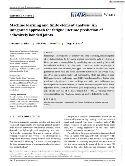 Fatigue Fract Eng Mat Struct 2021 Silva Machine Learning And Finite Element Analysis An