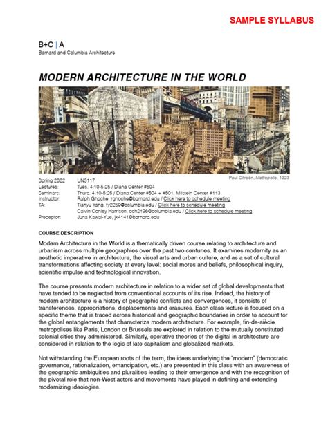 Sample Syllabus Modern Architecture In The World Ghoche Pdf