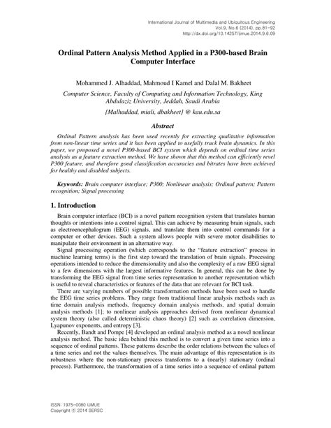 Pdf Ordinal Pattern Analysis Method Applied In A P300 Based Brain