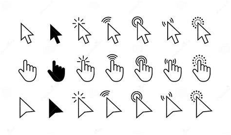 Computer Mouse Click Cursor Gray Arrow Icons Set And Loading Icons