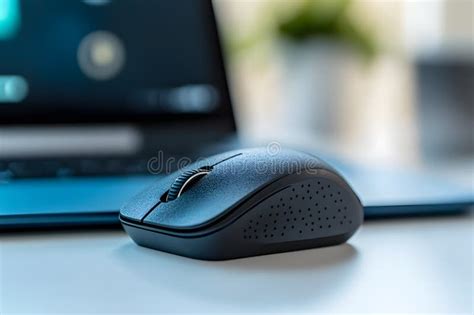 Wireless Black Computer Mouse On Laptop Keyboard Modern Office Setup
