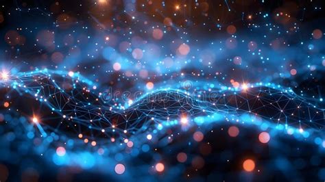 Futuristic Cyber Network Waves With Dazzling Nodes Concept Technology Futurism Cyber Network