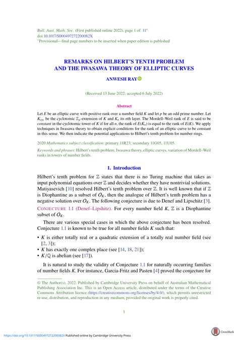 Pdf Remarks On Hilberts Tenth Problem And The Iwasawa Theory Of Elliptic Curves