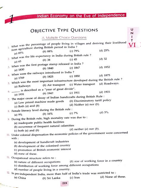 Objective Type Questions Chapter 1 Indian Economy On The Eve Of