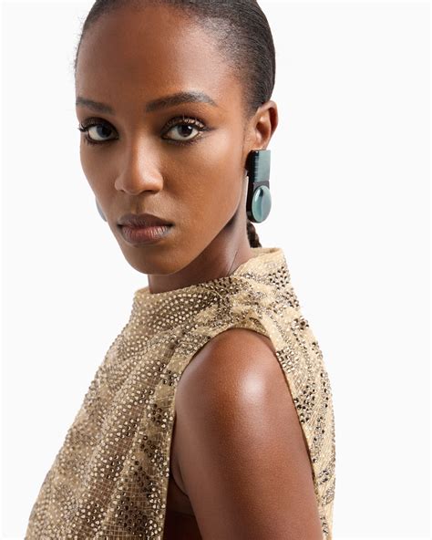 Top En Maille Et Lurex Avec Broderie De Strass Giorgio Armani