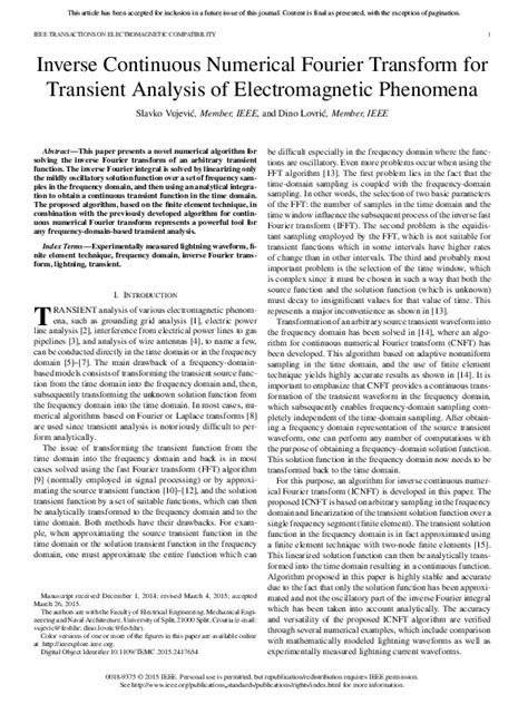 Pdf Inverse Continuous Numerical Fourier Transform For Transient