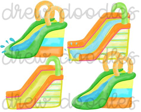 Watercolor Bright Water Slide Inflatable Slide Digital Clip Art Set