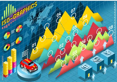 isometric infographic histogram set elements with car stock vector