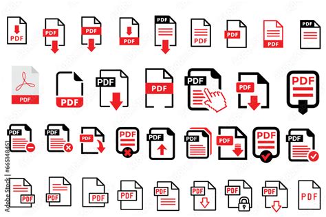 PDF File Format Icons Set PDF File Stock Download Symbols Format For Texts Images Vector