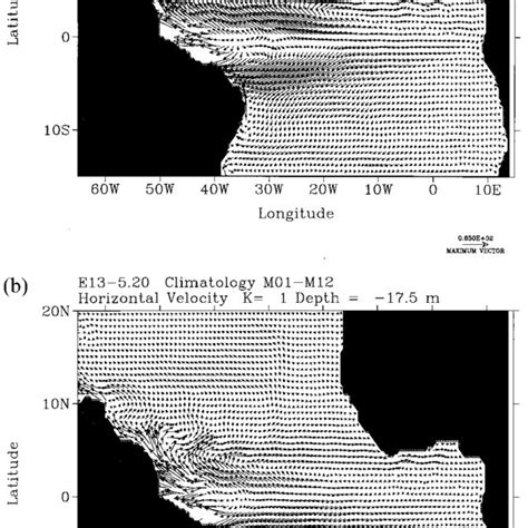 Annual Mean Current Vectors For A The Lv And B Hv Run Maximum