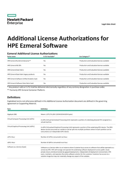 Additional License Authorizations For Hpe Ezmeral Software