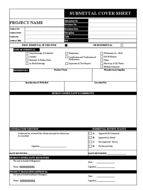 Project Name Submittal Cover Sheet Pdf Design Economic Sectors
